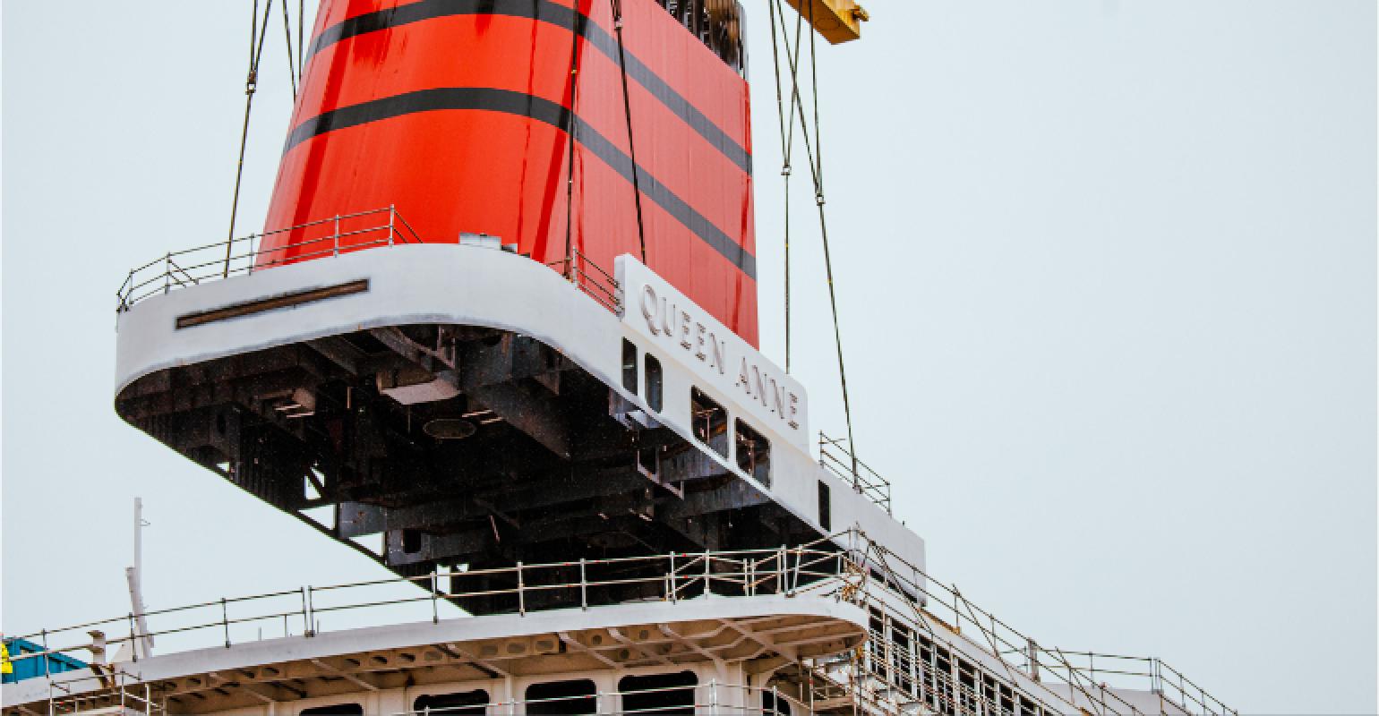 Queen Anne crowned with distinctive red and black Cunard funnel | World ...